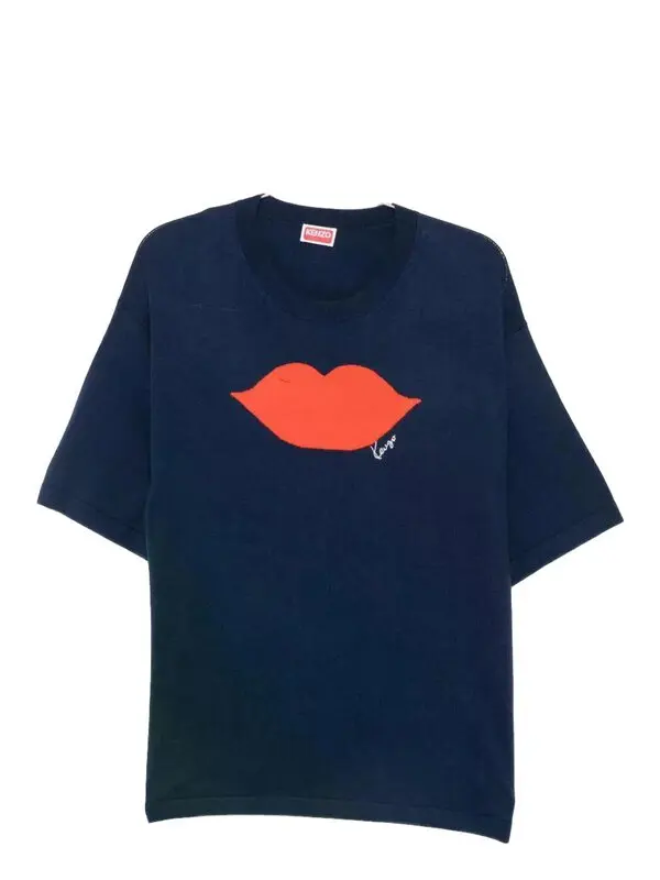 Kenzo Lips Intarsia Short-sleeve Sweater - Blue