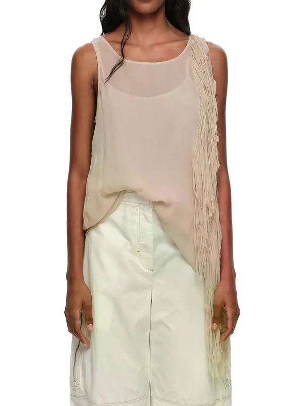 Bimba Y Lola Strappy Top With Frayed Edge Detailing - Neutrals
