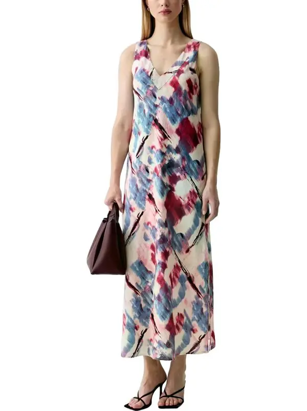 Dkny Abstract-print Sleeveless Maxi Dress - Neutrals