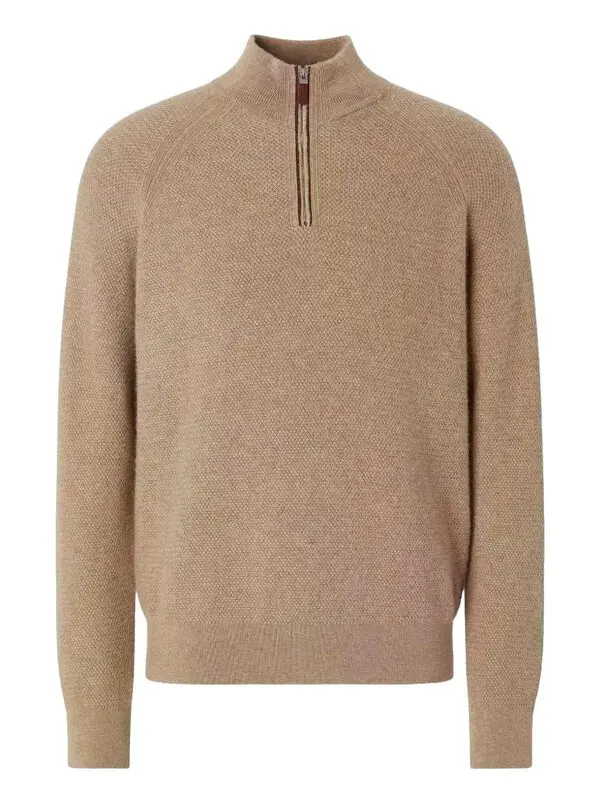 Zegna Light-beige Mélange Oasi Cashmere Zip-mock Sweater - Neutrals