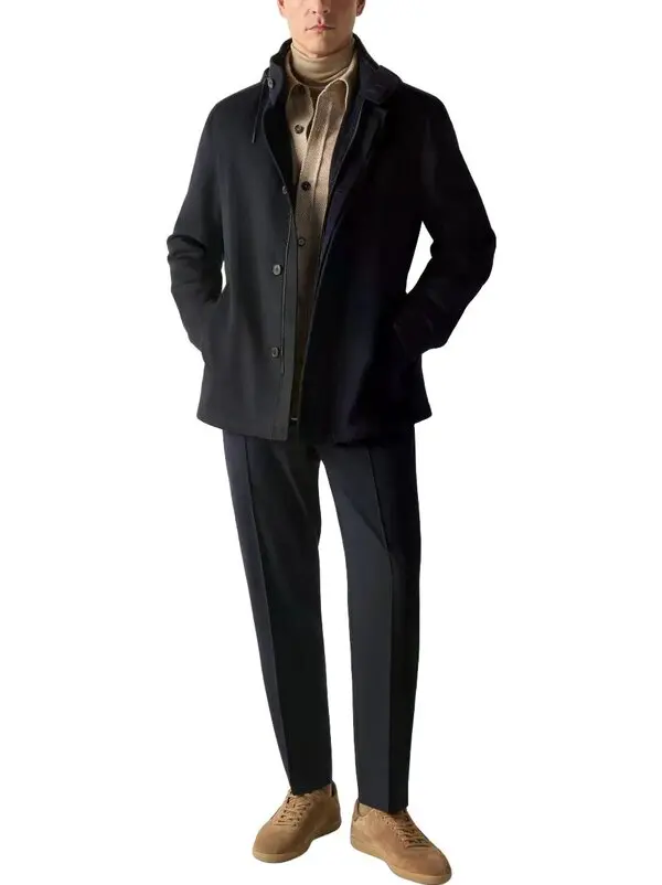 Zegna Navy Wool, Silk And Cashmere Pants - Blue