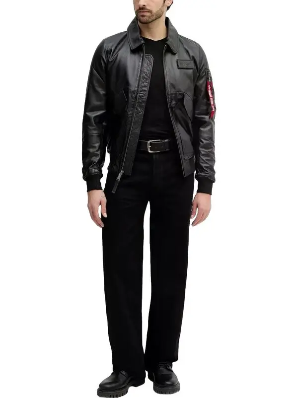 Alpha Industries Logo-patch Leather Jacket - Black