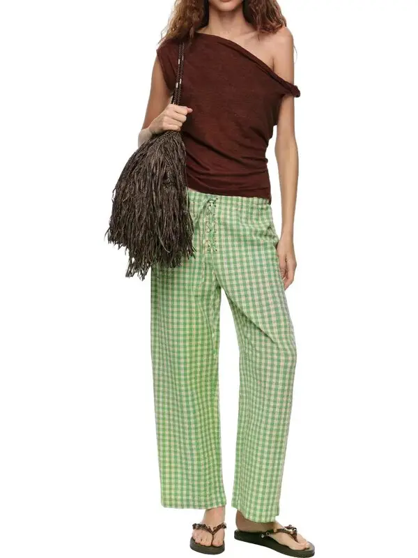 Bimba Y Lola Checked Corset-waist Trousers - Green