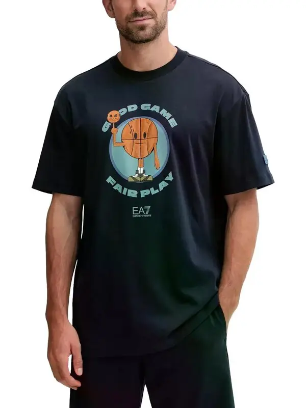 EA7 Graphic-print Cotton T-shirt - Blue