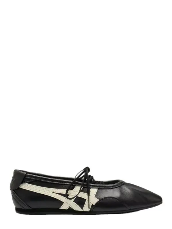 Onitsuka Tiger Leather Lace-up Ballerina Flats - Black