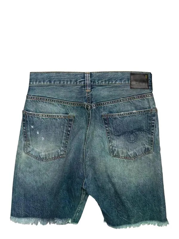 R13 Asymmetric Closure Frayed Edge Denim Shorts - Blue