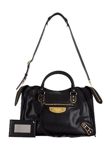 Balenciaga Le City Medium Uptown Bag In Goatskin Leather With Aged Gold Hardware - Black