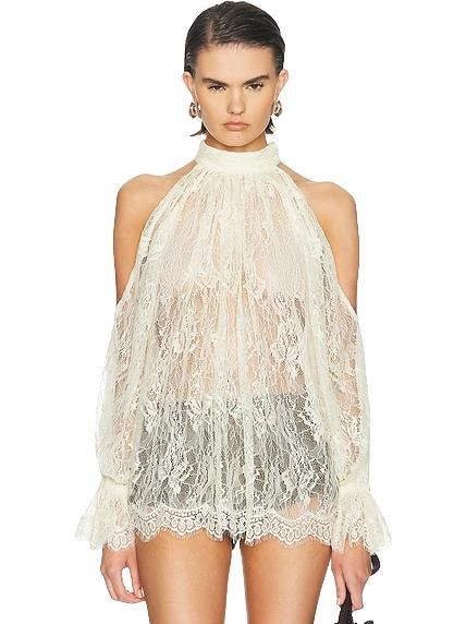 Hemant & Nandita Cold Shoulder Lace Top - Ivory