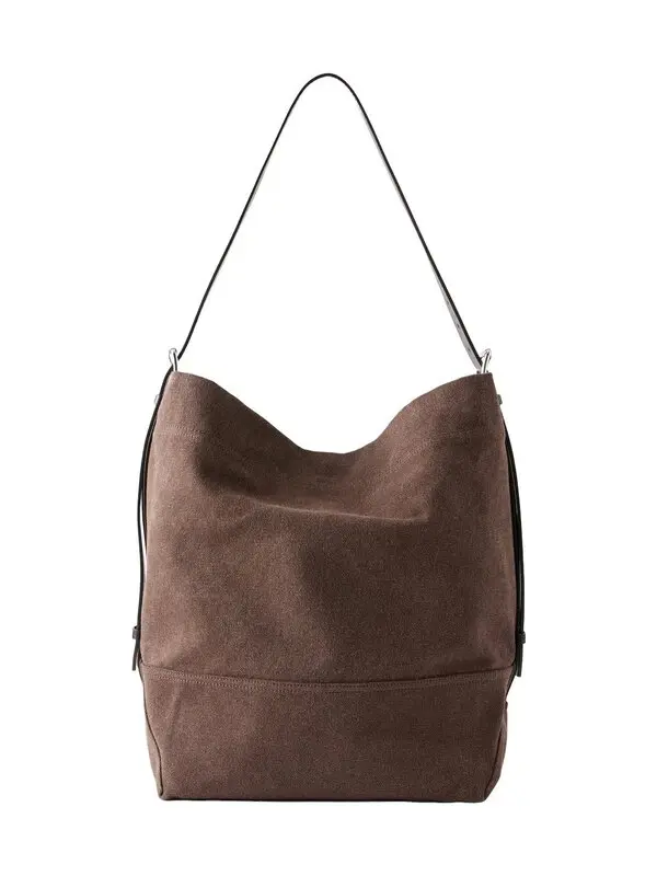 LEMAIRE Belted Leather-trimmed Canvas Tote - Brown