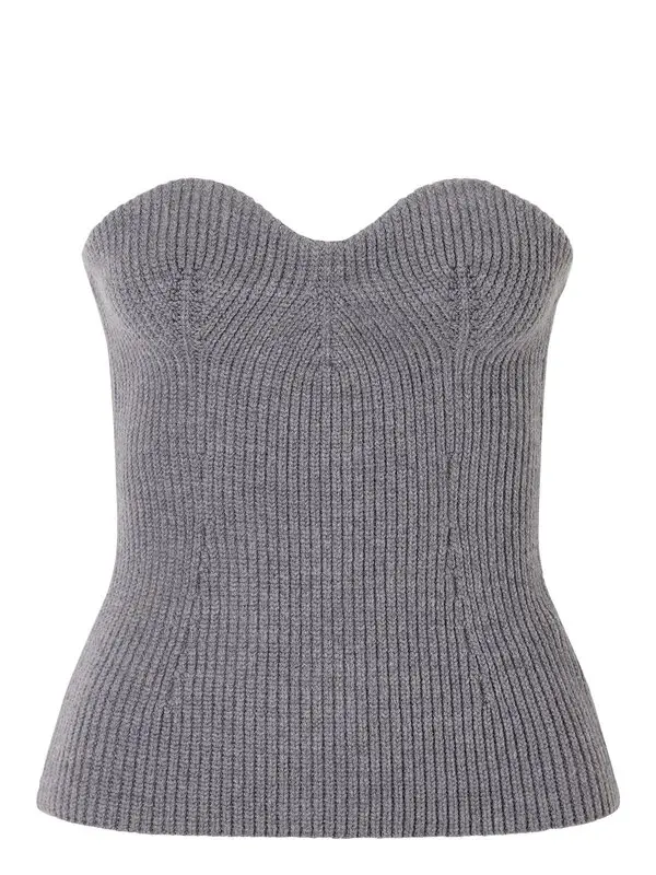 JIL SANDER Strapless Ribbed Wool-blend Bustier Top - Gray