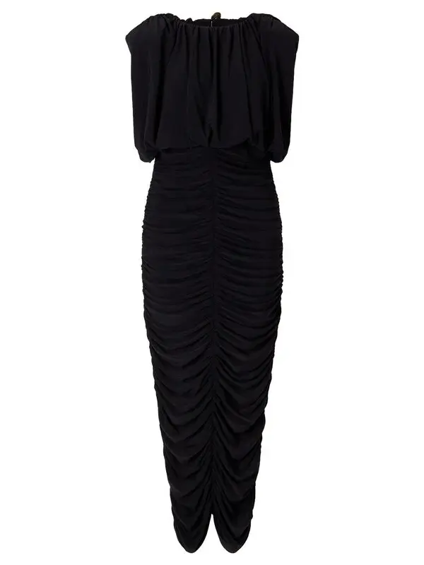 Aje Lunaria Gathered Belted Jersey Midi Dress - Black
