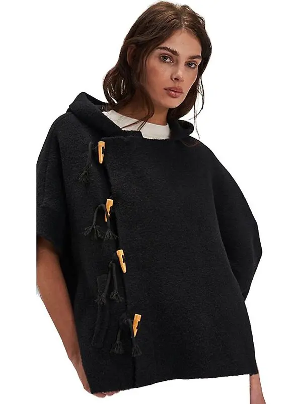 Free People Toggle Poncho Jacket - Black