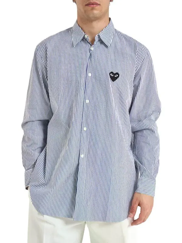 Play Comme Des Garcon Striped Heart-patch Shirt - Blue