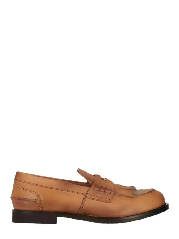 Miu Miu Leather Loafers With Fringe Detail - Brown