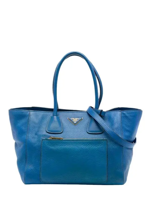 Prada Vitello Daino Convertible Tote Satchel - Blue