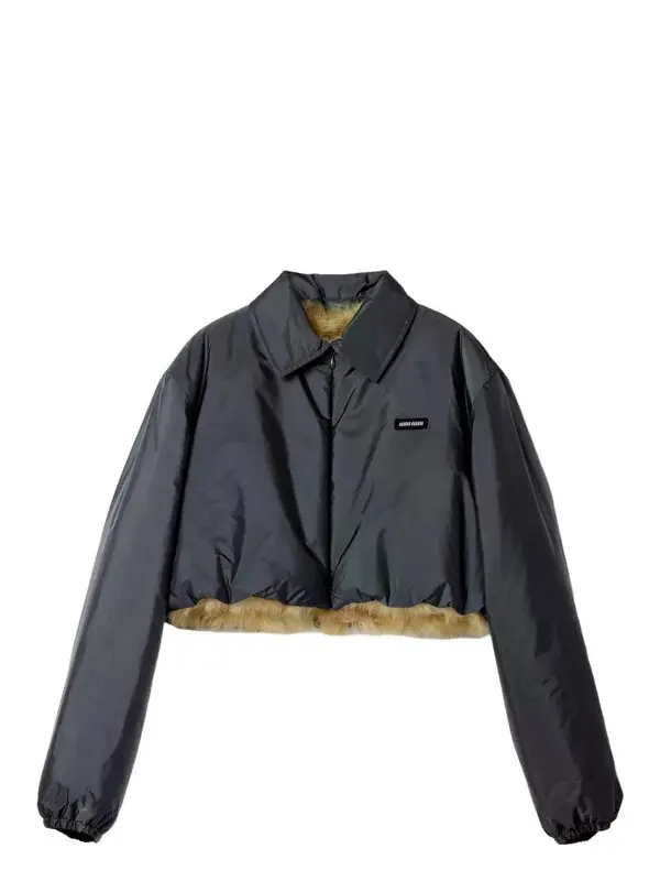 Miu Miu Cropped Shearling Hood Windbreaker - Grey