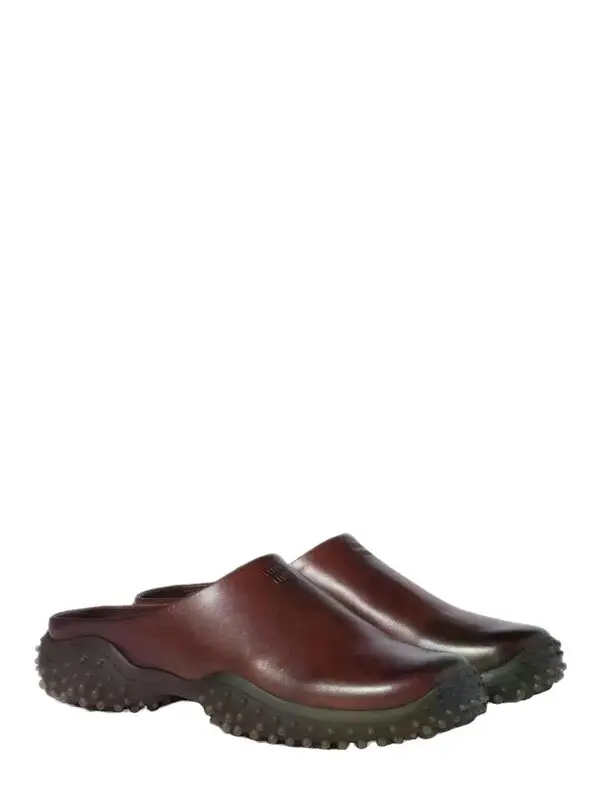 Miu Miu Leather Mules With Bubble Tread Sole - Brown