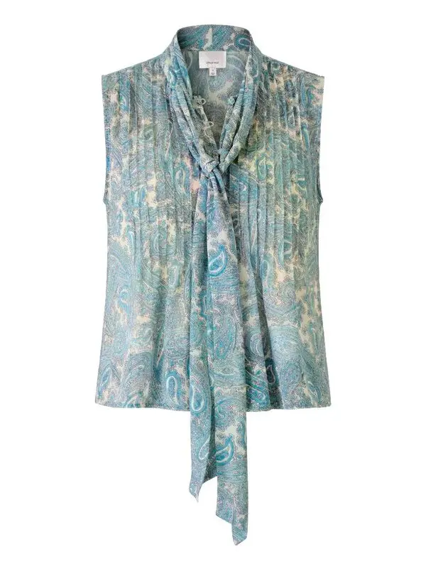 Cinq À Sept Hendrix Paisley-print Sleeveless Pussy-bow Top - Blue