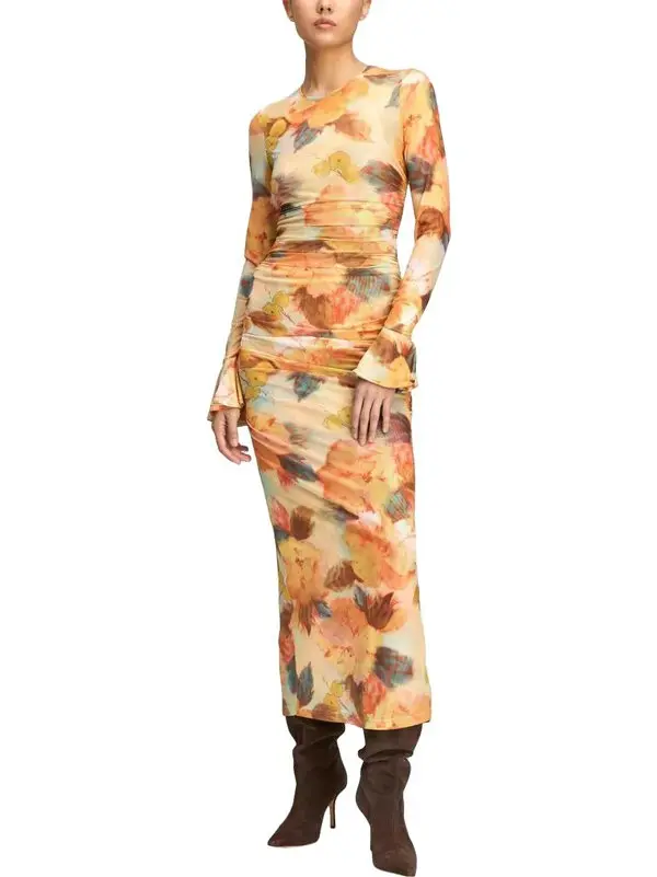 Cinq À Sept Floral-print Ruched Maxi Dress - Orange