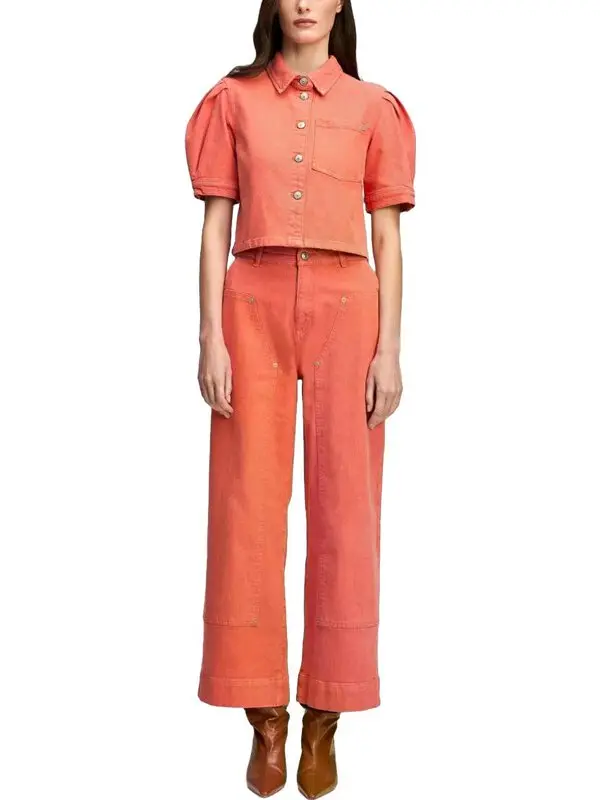 Cinq À Sept Puff-sleeve Denim Top - Orange