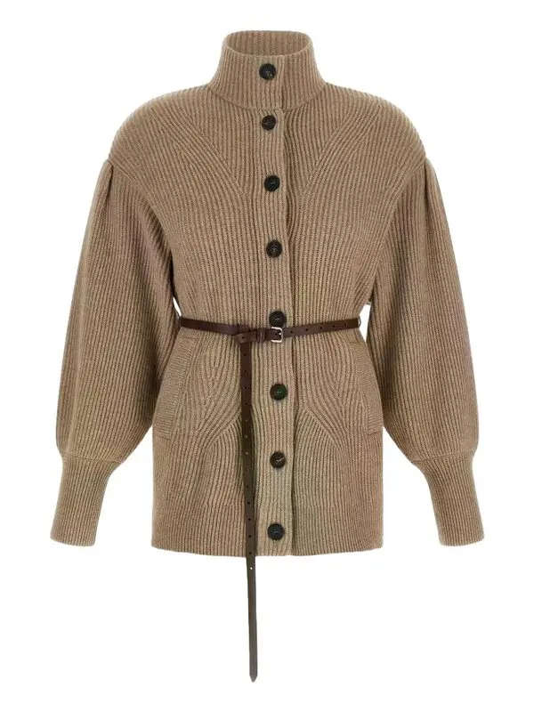 Brunello Cucinelli Belted Ribbed-knit Wool Cardigan - Neutrals