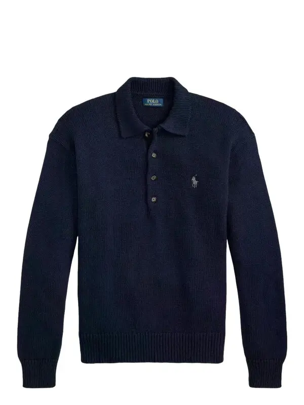 Polo Ralph Lauren Embroidered Logo Button-placket Sweater - Blue