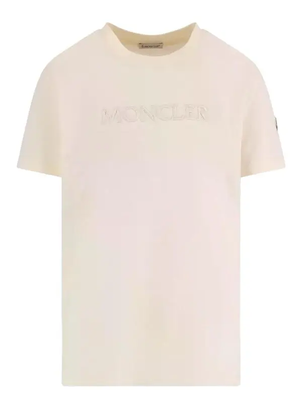 Moncler Embroidered Tonal-logo Cotton T-shirt - Neutrals