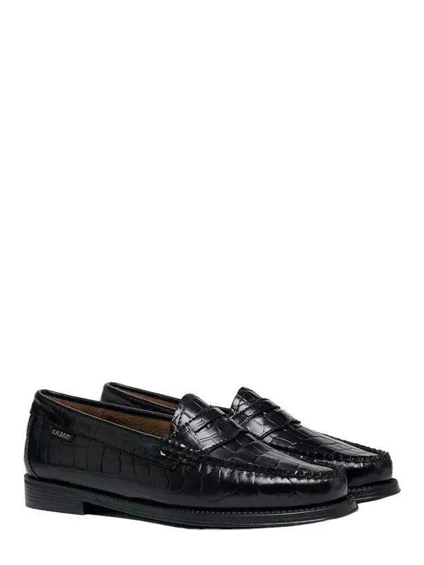 G.H.BASS Crocodile-effect Leather Loafers - Black