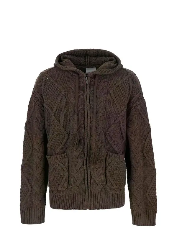 FOUND Cable-knit Zip-up Hoodie - Brown