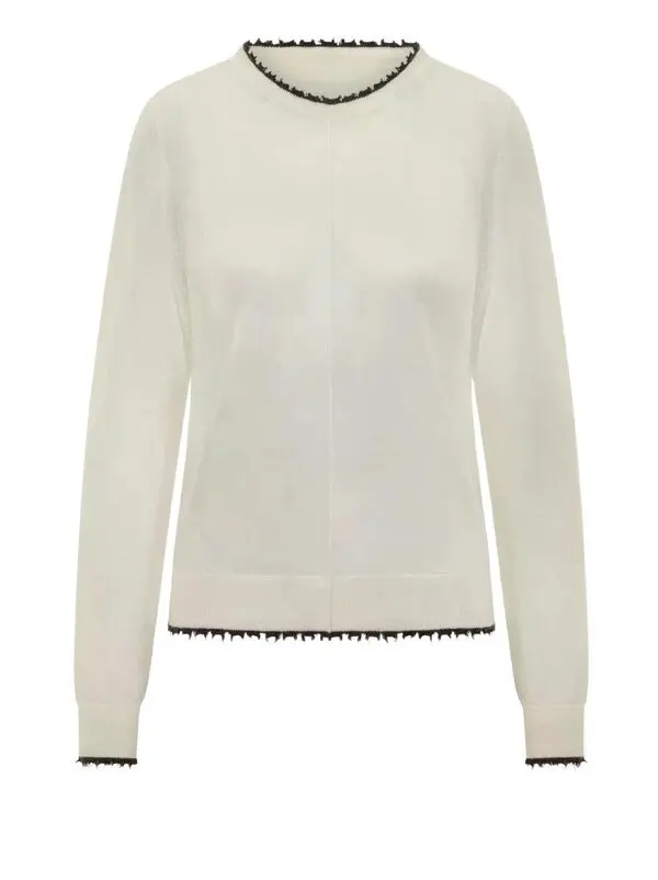 Pinko Fine Knit Sweater With Frayed Edges - Neutrals