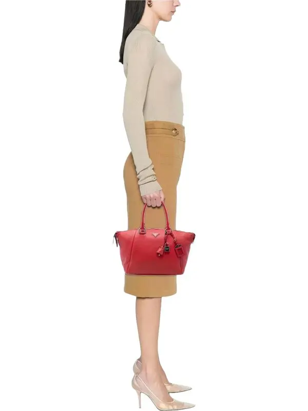 Prada Vitello Daino Double Handle Satchel - Red