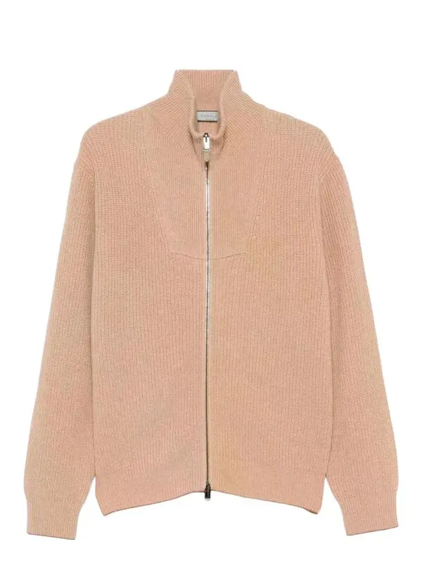 Canali Zip-up Ribbed Knit Sweater - Neutrals