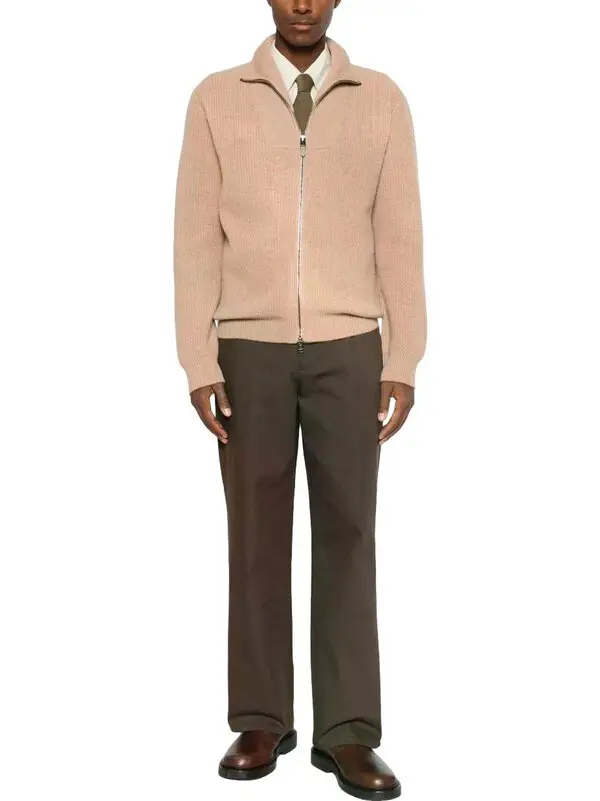 Canali Zip-up Ribbed Sweater - Neutrals