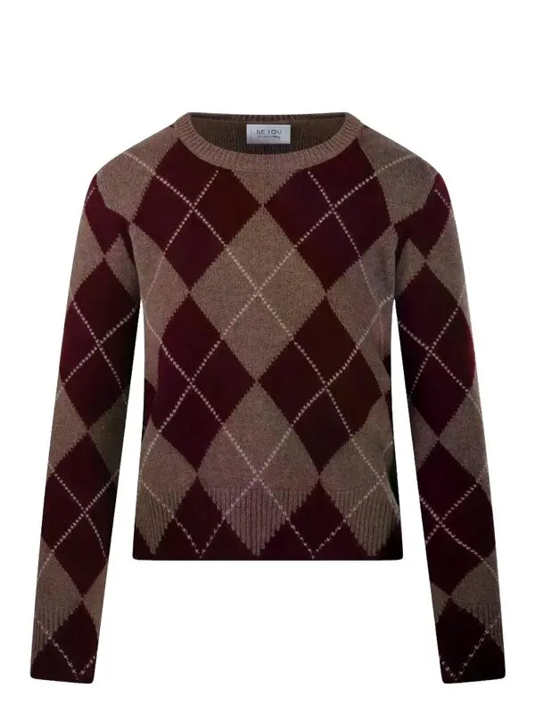 BEYOU Argyle Crew-neck Sweater - Neutrals