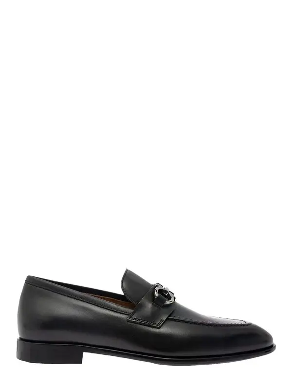 FERRAGAMO Gancini Plaque Leather Loafers - Black