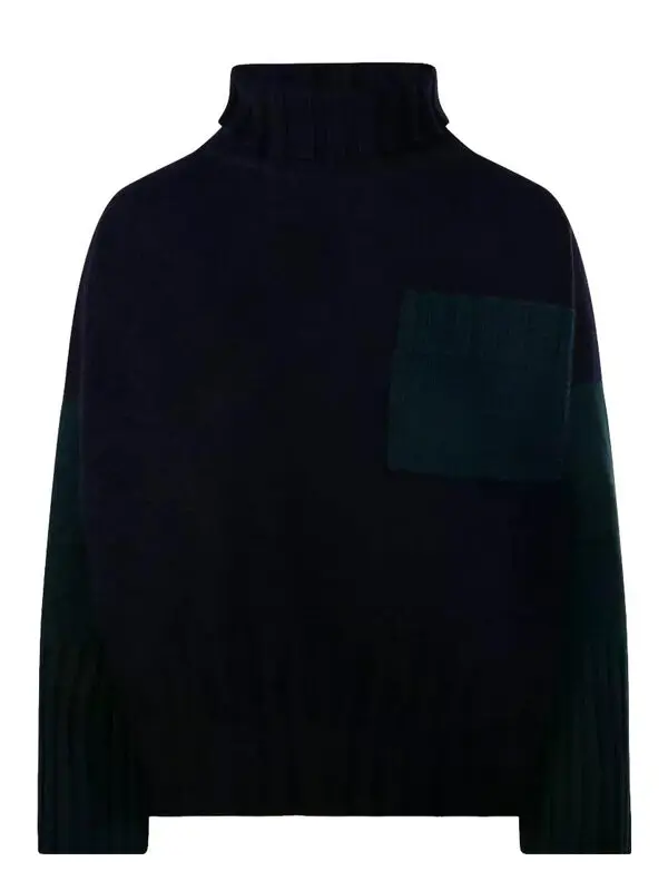 BEYOU Turtleneck Patch-pocket Sweater - Blue