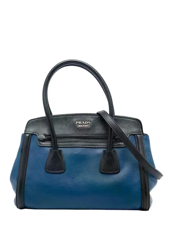 Prada Bicolor Saffiano Trimmed City Calf Double Zip Satchel - Blue