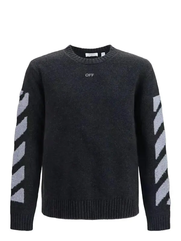 Off-White Diagonals Logo-embroidered Crew Neck Sweater - Grey