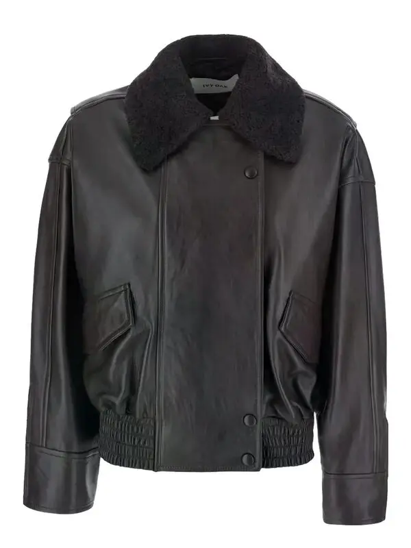 IVY OAK Laila Lane Shearling-collar Leather Jacket - Brown