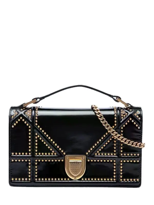 Dior Studded Patent Leather Diorama Wallet On Chain Satchel - Black