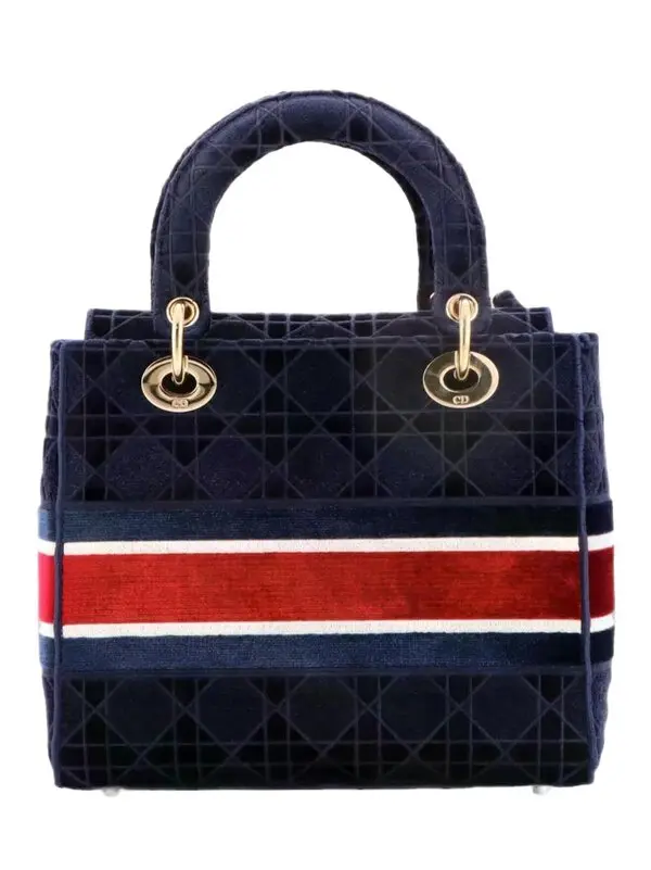 Dior Lady D-lite Bag Cannage Embroidered Velvet Medium Tote Bag - Blue
