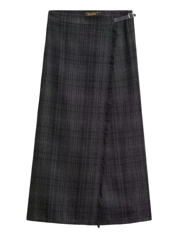 Woolrich Checked Frayed-edge Midi Skirt - Grey