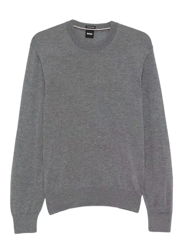 BOSS Crew Neck Long Sleeve Sweater With Contrast Stitching - Grey