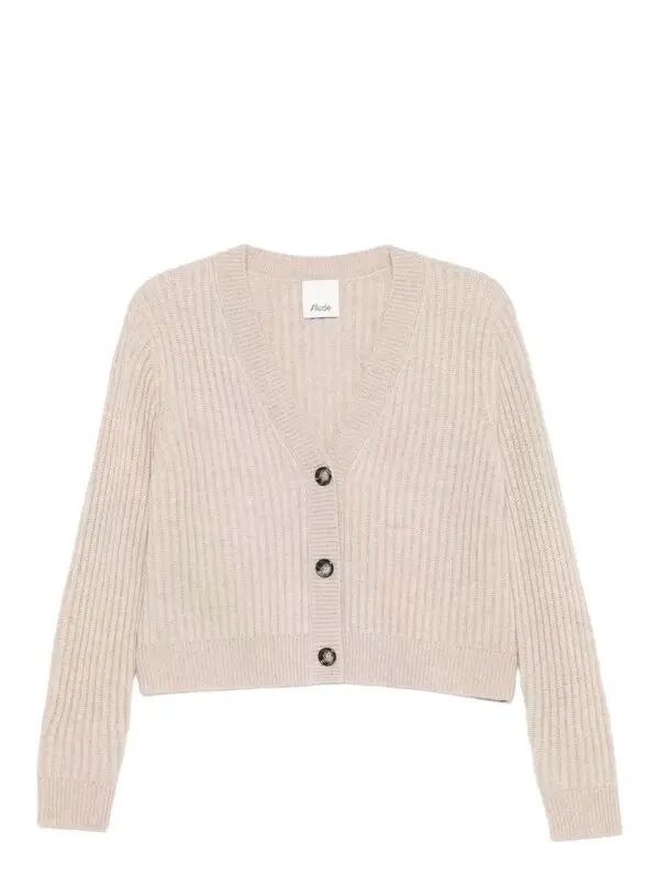 ALLUDE Ribbed V-neck Cardigan - Neutrals