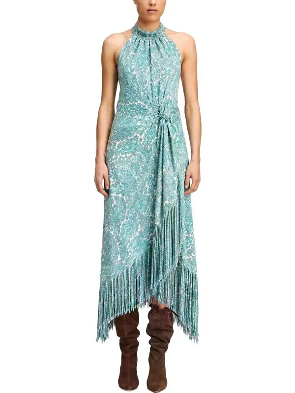 Cinq À Sept Teresa Paisley Fringe-trim Midi Dress - Blue