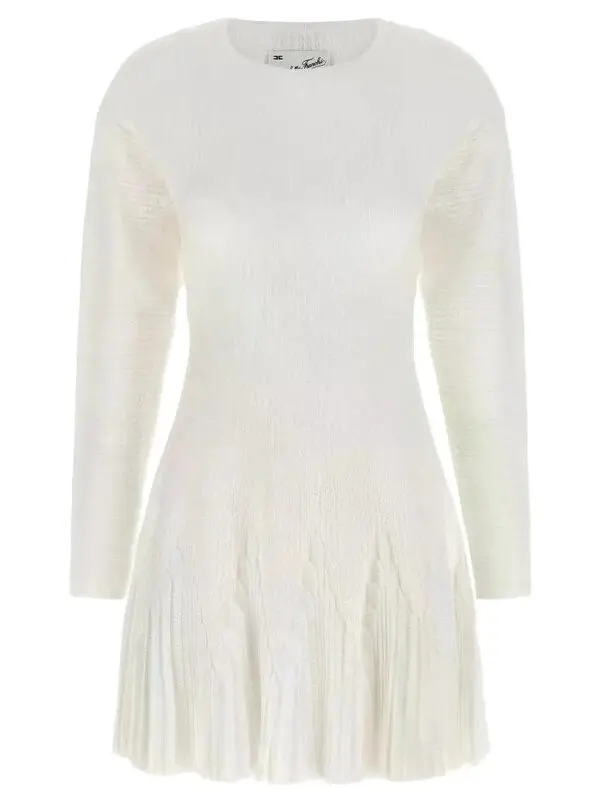 Elisabetta Franchi Knit Dress With Ruffles - Neutrals