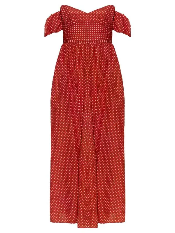 Matteau Polka-dot Off-shoulder Dress - Red