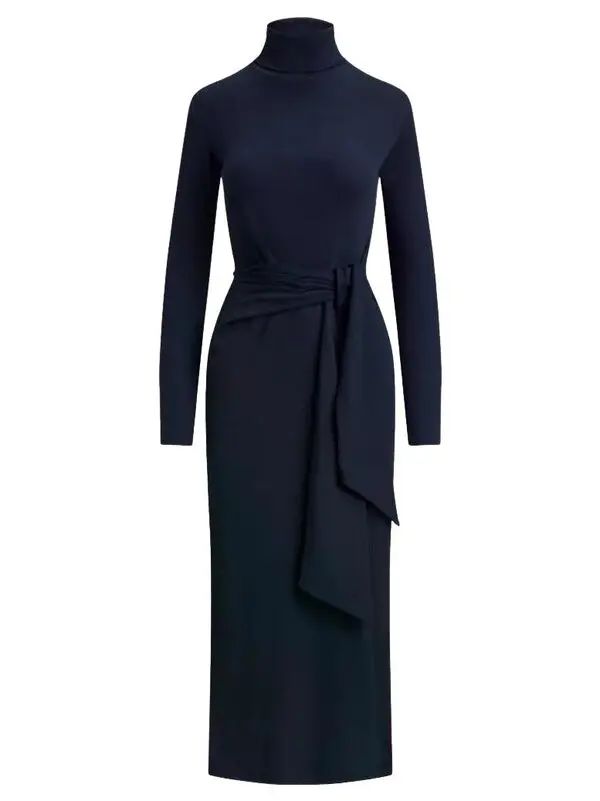 Ralph Lauren Tie-front Turtleneck Midi Dress - Blue