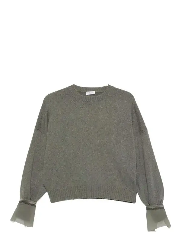 Brunello Cucinelli Monili-embellished Crew Neck Sweater - Grey