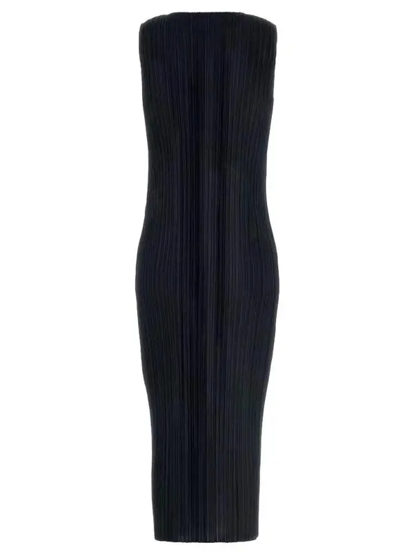 Issey Miyake Pleated Sleeveless Midi Dress - Blue